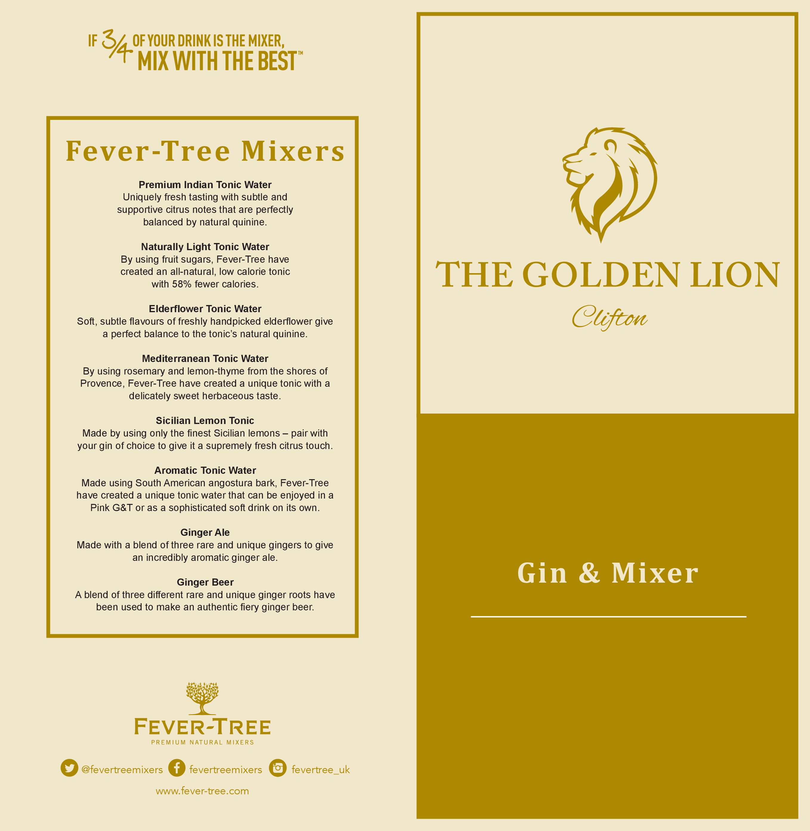 Menus - The Golden Lion