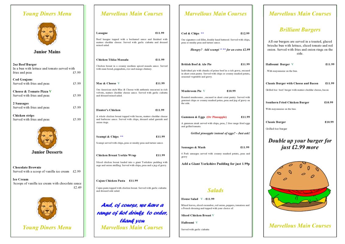 Menus - The Golden Lion