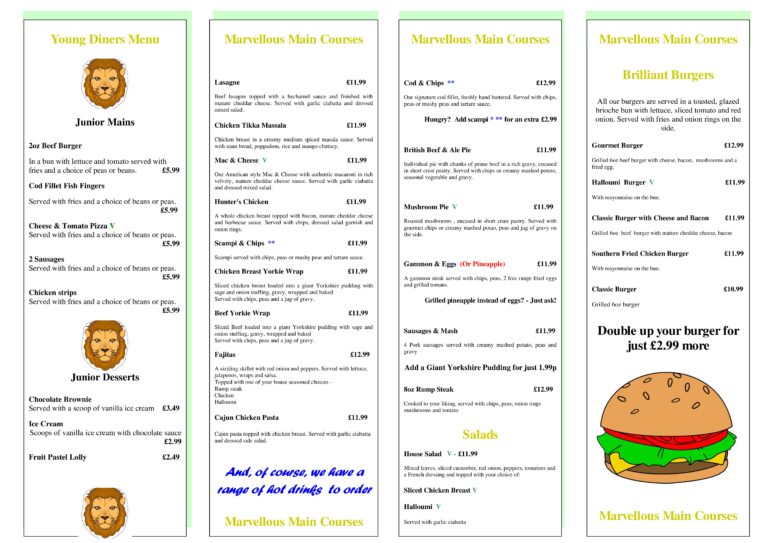 Menus - The Golden Lion